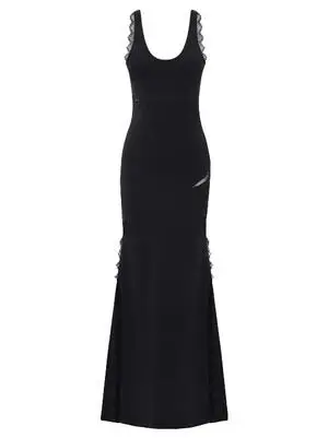 PCFG Fitted Maxi Dress With Lace Trim - Black