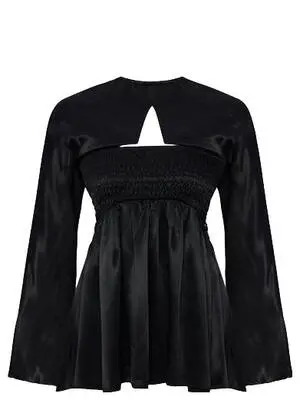 PCFG Long Sleeve Mini Dress With Open Back And Tie Detail - Black