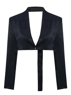 PCFG Linen Blend Crop Woven Jacket - Black