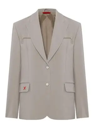 PCFG Cotton Zip Detail Woven Blazer - Beige