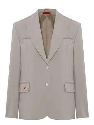 PCFG Cotton Zip Detail Woven Blazer - Beige