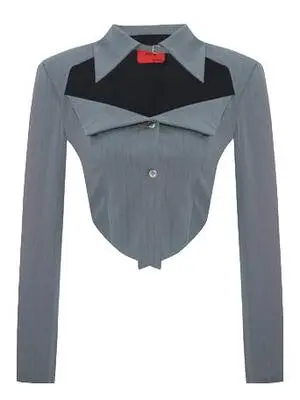PCFG Woven Striped Shirt With Metal Button - Gray