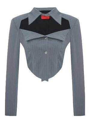 PCFG Woven Striped Shirt With Metal Button - Grey