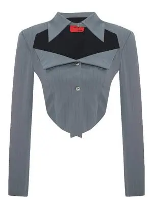 PCFG Woven Striped Shirt With Metal Button - Grey