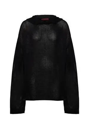 PCFG Cotton Blend Knitted Hoodie With Woven Patch - Black