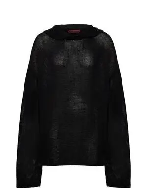 PCFG Cotton Blend Knitted Hoodie With Woven Patch - Black