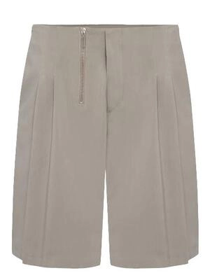 PCFG Cotton Woven Pleated Shorts With Zip Detail - Beige