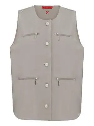 PCFG Cotton Woven Vest With Zip Detail - Beige