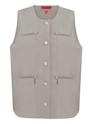 PCFG Cotton Woven Vest With Zip Detail - Beige