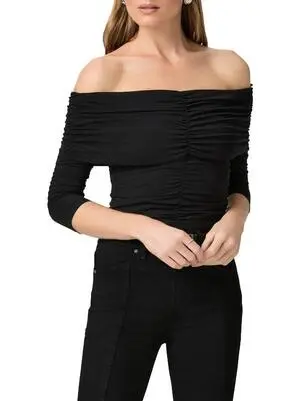 Paige Naya Ruched Off-the-shoulder Crop Top - Black