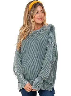 PINKBLUSH Oversized Maternity Sweater With Side Slits - Jade