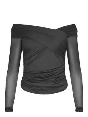 Anne Fontaine Asymmetric Top With Stretch Mesh Sleeves - Black