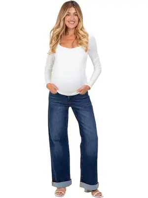 PINKBLUSH High-rise Wide-leg Maternity Jeans - Navy Blue