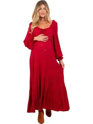 PINKBLUSH Ruffled Fit And Flare Maxi Dress - Red
