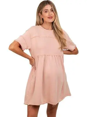 PINKBLUSH Raw Hem Short Sleeve Dress - Mauve