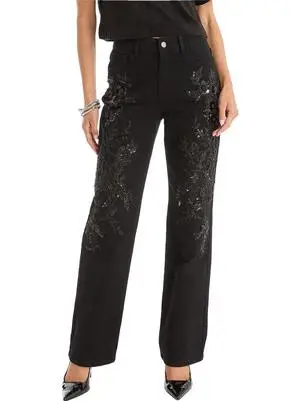 THE NOLI SHOP Floral Sequin Jeans - Black