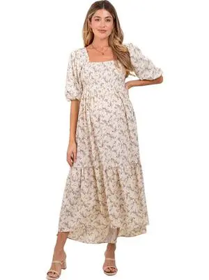 PINKBLUSH Floral Smocked Hi-low Maxi Dress - Ivory