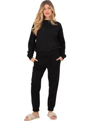 PINKBLUSH Fleece Long Sleeve Pullover & Jogger Set - Black