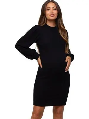 PINKBLUSH Ribbed Long Sleeve Mock Neck Dress - Black