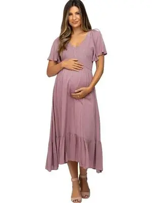 PINKBLUSH Smocked V-neck Maternity Midi Dress - Mauve