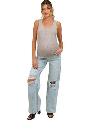 PINKBLUSH Distressed Wide Leg Maternity Jeans - Light Blue