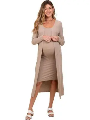 PINKBLUSH Ribbed Cardigan 2 Piece Set - Cream