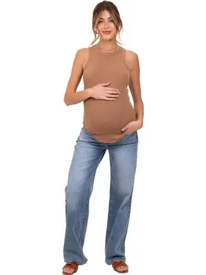 PINKBLUSH Distressed Wide Leg Maternity Jeans - Blue