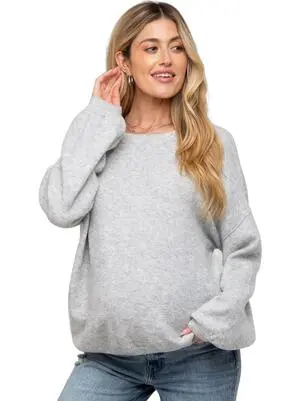 PINKBLUSH Drop Shoulder Maternity Sweater - Silver