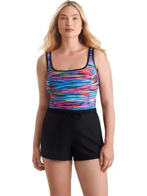 SHAPESOLVER SPORT Binded One-piece Swimsuit - Tidal Wave