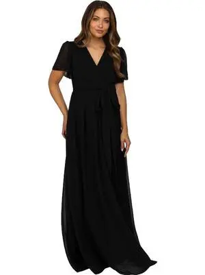 PINKBLUSH Chiffon Short Sleeve Maxi Dress - Black
