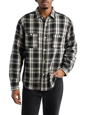 Edwin Plaid Cotton Button-up Work Shirt - Black Plaid