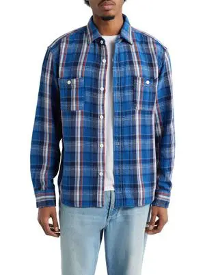 Edwin Plaid Cotton Button-up Work Shirt - Blue Plaid