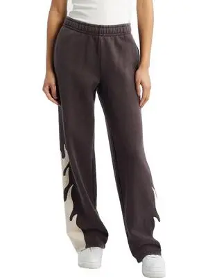 PACSUN Flame Appliqué Sweatpants - Brown