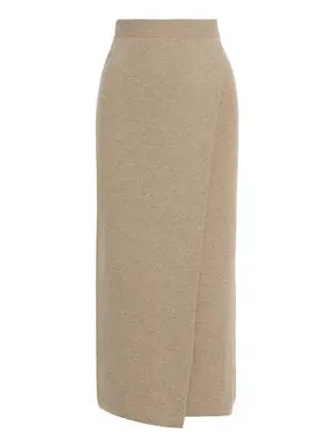 Max Mara Umbria Wrap-effect Wool And Cashmere-blend Midi Skirt - Sand