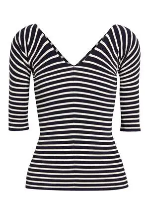 Max Mara Oceano Striped Ribbed-knit Sweater - Navy