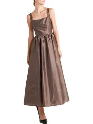 FREEMARKET Sleeveless A-line Satin Dress - Brown Multi