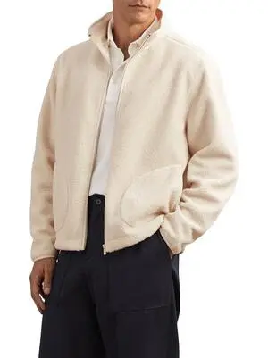 REISS Toscana High-pile Fleece Jacket - Ecru