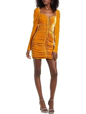 Endless Rose Ruched Velvet Body-con Dress - Yellow