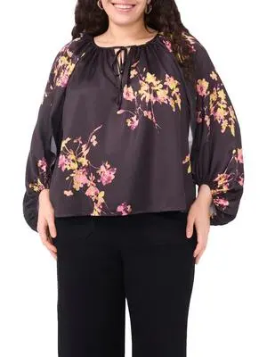 Vince Camuto Floral Peasant Blouse - Rich Black