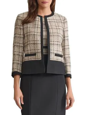 KASPER Plaid Cropped Jacket - Soft Sand Multi
