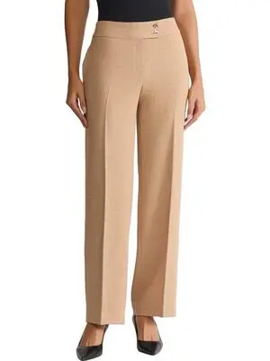 KASPER Flat Front Wide Leg Pants - Soft Sand