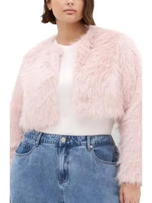 City Chic Angelica Faux Fur Crop Jacket - Pink
