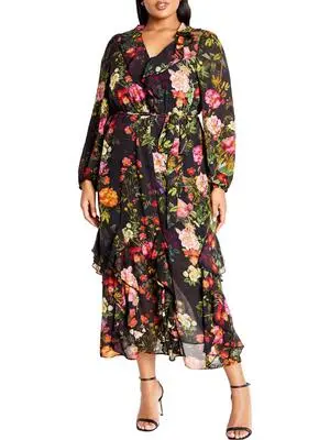 City Chic Macie Tie Waist Maxi Dress - Floral