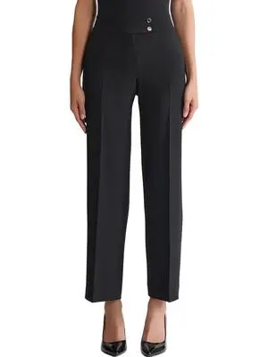 KASPER Button Tab Wide Leg Pants - Black