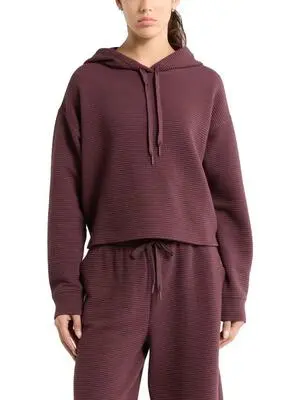 Zella Cotton-blend Ribbed Hoodie - Burgundy Fudge
