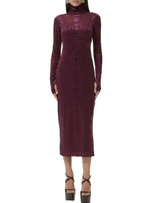 AFRM Shailene Burnout Velvet Midi Dress - Cabernet Tonal Dot