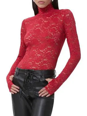 AFRM Zadie Sheer Lace Top - Poppy Red