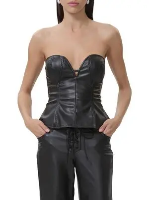 AFRM Torri Strapless Faux Leather Top - Noir