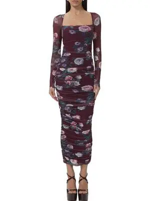 AFRM Maggie Floral Shirred Midi Dress - Cabernet Bouquet