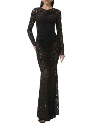 AFRM Jenima Long-sleeve Lace Mermaid Gown - Noir